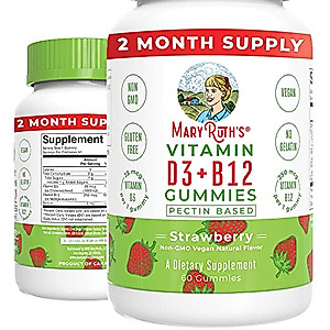 Vitamin D3 + Vitamin B12 | 2 Month Supply | Vitamin D & B12 Vitamin Supplements for Adults & Kids | Supports Bone Health | Promotes Energy Boost | Vegan | Non-GMO | Gluten Free | 60 Servings