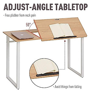 HOMCOM Modern Drafting Drawing Table with Adjustable Tiltable Tabletop, Writing Office Desk Artist Workstation, Oak