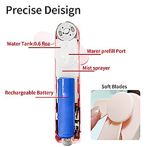 MEIZHOUHU Handheld Misting Fan Folding Pocket Fan Rechargeable Desk Fan Personal Cooling Fan with Flashlight for Home, Travel, Camping (Pink)