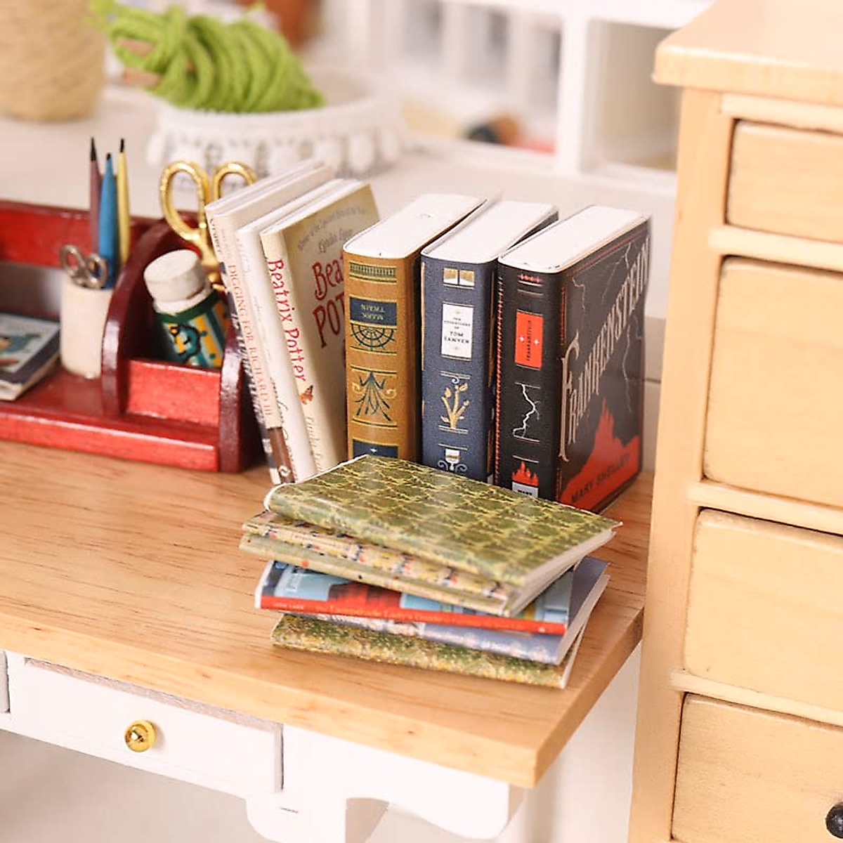 X Hot Popcorn Miniatures Dollhouse Books, 1:12 Scale Mini Books Library Bookshelf Fillers Mini House Accessories Wooden Mini Books Model Decoration for Doll House Decor 25PCS