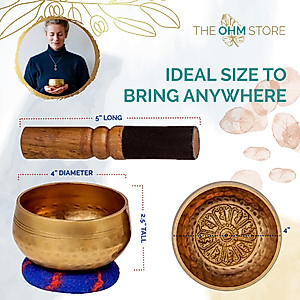 Tibetan Singing Bowl Set by The Ohm Store with 'Medicine Buddha' Engraving — Meditation Sound Bowl and Wooden Striker Handcrafted in Nepal — Spiritual Gift for Women and Men