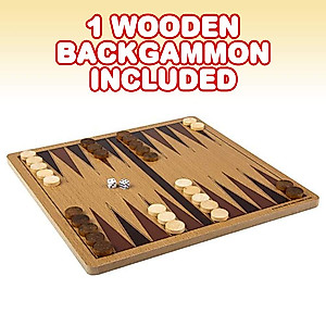 Gamie Wooden Backgammon Board Game Set, Includes Wood Board, 30 Game Pieces, and 2 Mini Dice, Classic Family Night Strategy Game, Great Gift for Kids and Adults