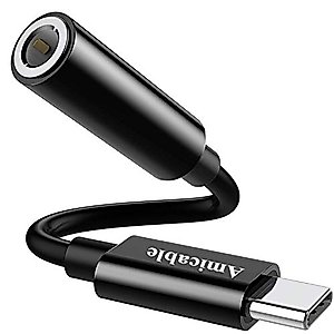 USB Type C to 3.5mm Female Headphone Jack Adapter,Amicable USB Type C to AUX Audio Jack Hi-Res DAC Dongle Cable Cord Compatible with Gogle Pixel 4 3 2 XL, Samsung Galaxy, Note, (Black)