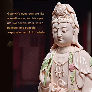 XINJDM Etchings Guan Yin Statue, Ceramic Quan Yin Buddha, Kwan Yin Statue, Buddha Siting On A Lotus Statue, Home Decor, Best Chinese Feng Shui Gifts. (11 Inches Top Ceramic Guan Yin) (Size : 28x14.5)