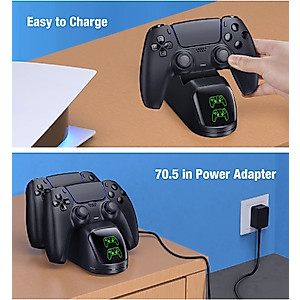 Controller Charging Station for PlayStation 5 Dualsense Controller with Dual Stand Charger Dock, Upgrade Controller Charger for PS5 Accessories Fast Charging Cable, Charging Station Black for PS5