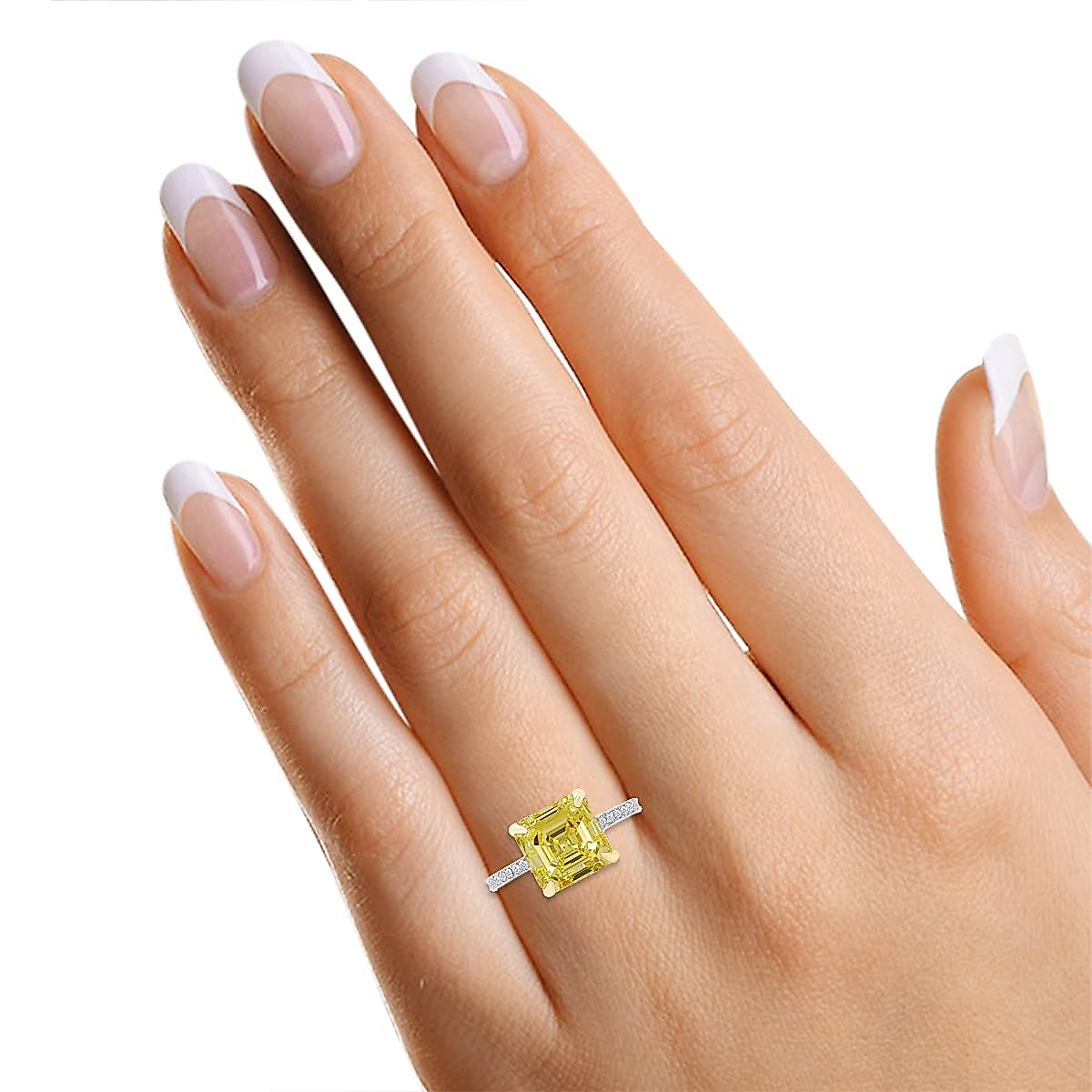 Jewel Zone US Asscher Cut Canary Yellow White Cubic Zirconia Ring in 14k Yellow Gold Over Sterling Silver