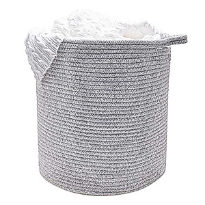 Labcosi Cotton Rope Laundry Basket with Handle-15”x15”x14”, Nursery Hamper and Storage Bin for Blanket, Pillows and Stuffed Animals
