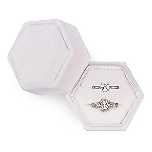 NIMSIN Ring Box for Wedding Ceremony - 11 Assorted Colors - Hexagon Velvet Ring Box with Detachable Lid - Double Ring Holder box for Proposal, Engagement, Wedding & Photoshoots - 1.97x1.77x1.77 Inches