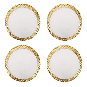 Bezrat Marble Coasters for Drinks - Set of 4 - Round - Modern Gold Edge Stone Coaster - Tabletop Protection - 4 Inch