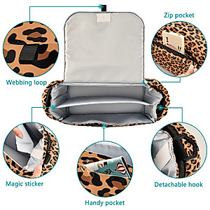 BOENLE Universal Baby Stroller Organizer with Two Insulated Cup Holders Brown Leopard Print Detachable Zipper Bag,Large Capacity for Baby Essentials