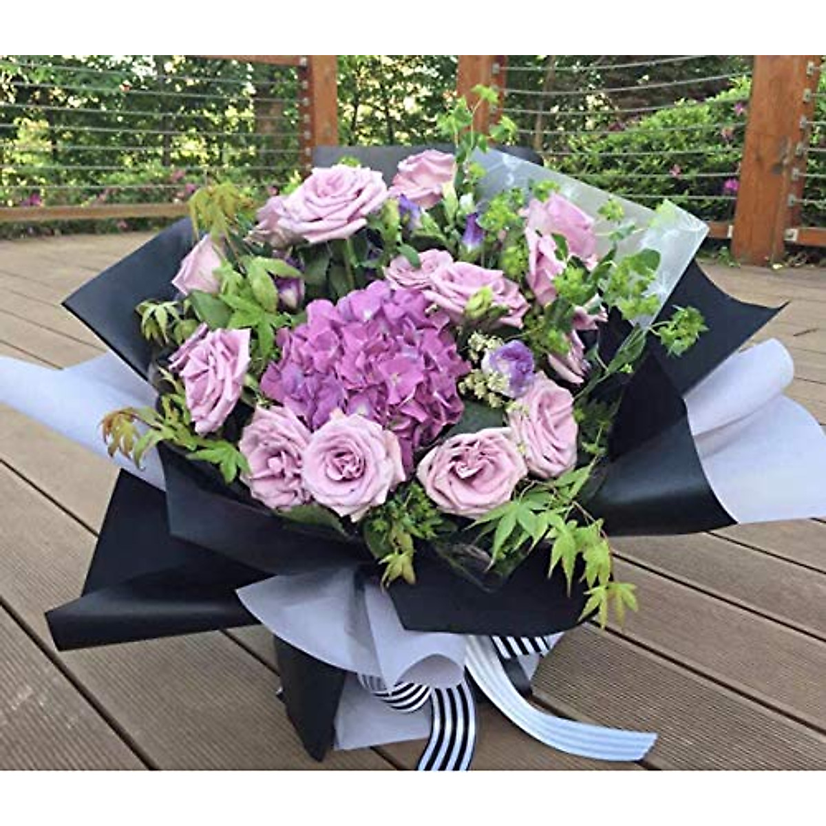 BBJ WRAPS Korean Flower Wrapping Paper Roll Florist Bouquet Supplies Waterproof Floral Wrapping Paper For Fresh Flowers, 23.6 Inch x 66 Feet (Black)