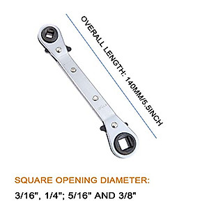 gohantee Refrigeration Ratchet Wrench 4 Different Sizes - 1/4 x 3/16 Square x 3/8 x 5/16 Square Air Conditioning Ratcheting Service Wrench