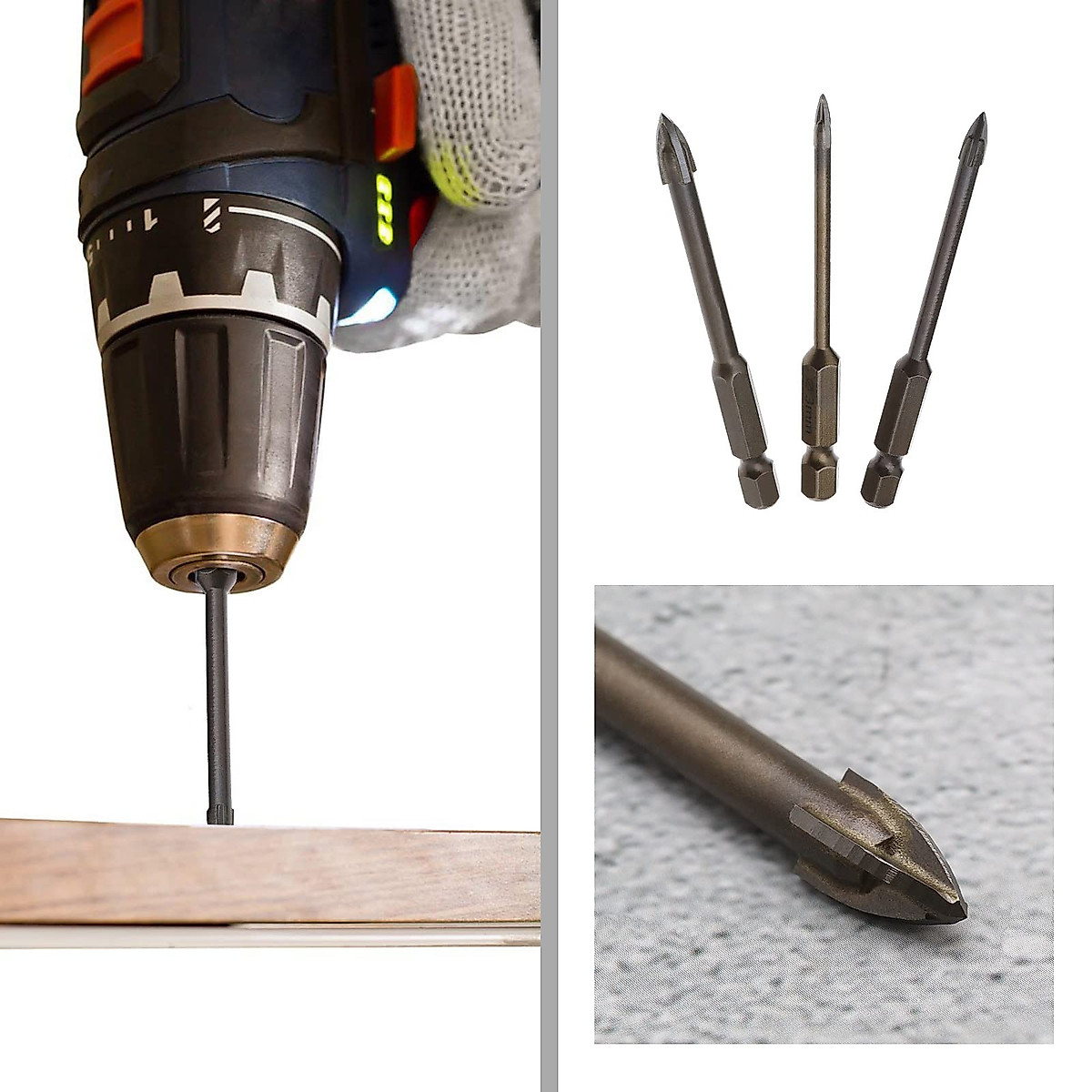 Micro Traders 5pcs Tile Drill Bits with Hex Shank Glass Concrete Drill Bit Set Masonry Drill Bits for Brick Tile Plastic and Wood 3mm 4mm 5mm 6mm 8mm