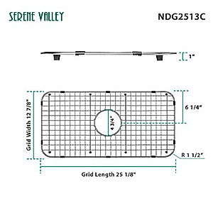 Serene Valley Sink Bottom Grid 25-1/8" x 12-7/8", Centered Drain with Corner Radius 1-1/2", Sink Grid Stainless Steel NDG2513C