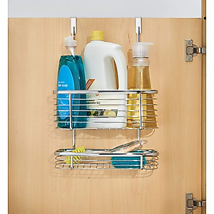 iDesign Axis Over the Cabinet 2-Tier Kitchen Storage Basket Organizer for Aluminum Foil, Sandwich Bags, Cleaning Supplies, Garbage Bags, Bath Supplies, Chrome