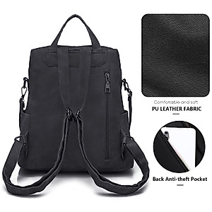 Osunnus Leather Backpack Purse for Women Vintage Fashion Travel Backpack Shoulder Bag, Black