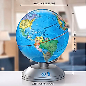Discovery Kids 2-in-1 World Globe LED Lamp w/Day & Night Modes, STEM Geography Map Educational Toy for Children, Solar System, Light Up Cities and Countries, Rotating w/Display Stand
