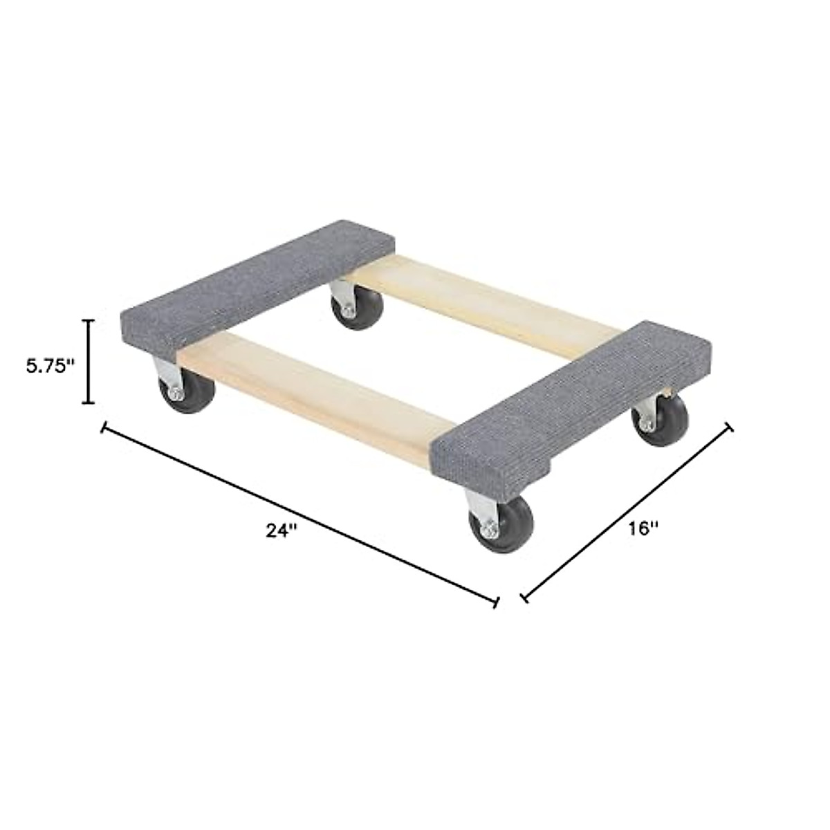 Vestil HDOC-1624-9 Hardwood Dolly with Carpet End, 900 lbs Capacity, 24" Length x 16" Width x 5-3/4" Height Deck