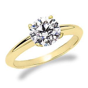 1.50 Carat IGI Certified Round Cut Lab Grown Diamond 14K White Gold, Yellow Gold, Platinum Classic Solitaire Engagement Ring (F Color, VS1-VS2 Clarity) (Yellow Gold, 5.5)
