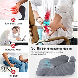 Benazcap X Large Memory Seat Cushion for Office Chair Sciatica & Back Pain Relief Memory Foam Firm Coccyx Pad for Car, Wheelchair, Gaming Chair and Desk Chair, Gray