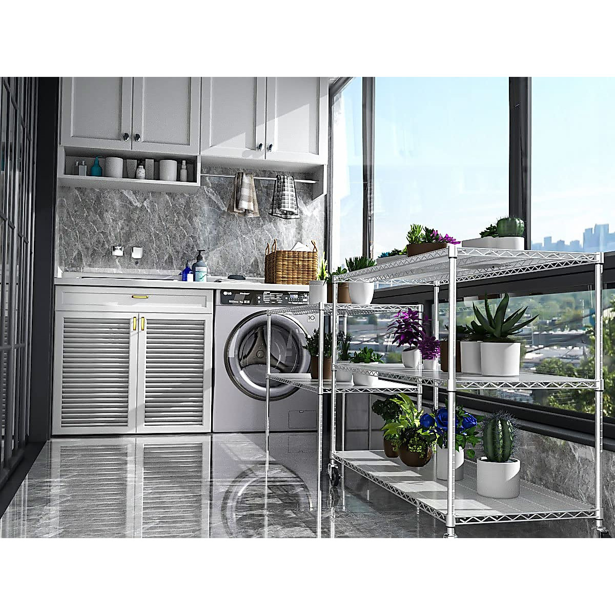 5 Tier NSF Wire Shelf Shelving Unit, 24 x 60 x 82 Inch 7500lbs Capacity Heavy Duty Adjustable Storage Metal Rack with Wheels/Leveling Feet & Shelf Liners, Ideal for Garage, Kitchen, and More - Chrome