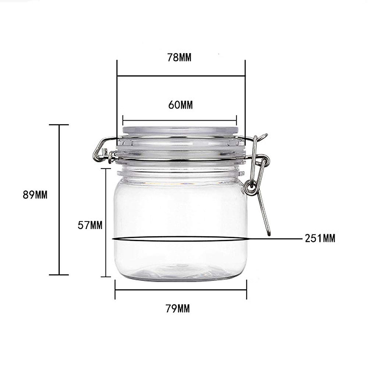 2Pcs 10 Oz/300ml Clear Round Plastic Home Kitchen Storage Sealed Jar Bottles with Leak Proof Rubber and Hinged Lid for Herbs, Spices, Candy, Gift, Arts and Crafts Storage Multi-purpose Container