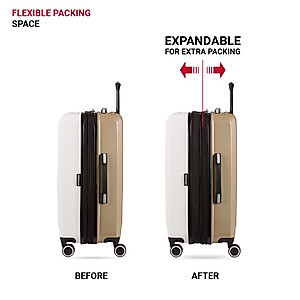 SwissGear Duet Hardside Expandable Luggage with Spinner Wheels, Ivory/Taupe, Checked-Medium 24-Inch