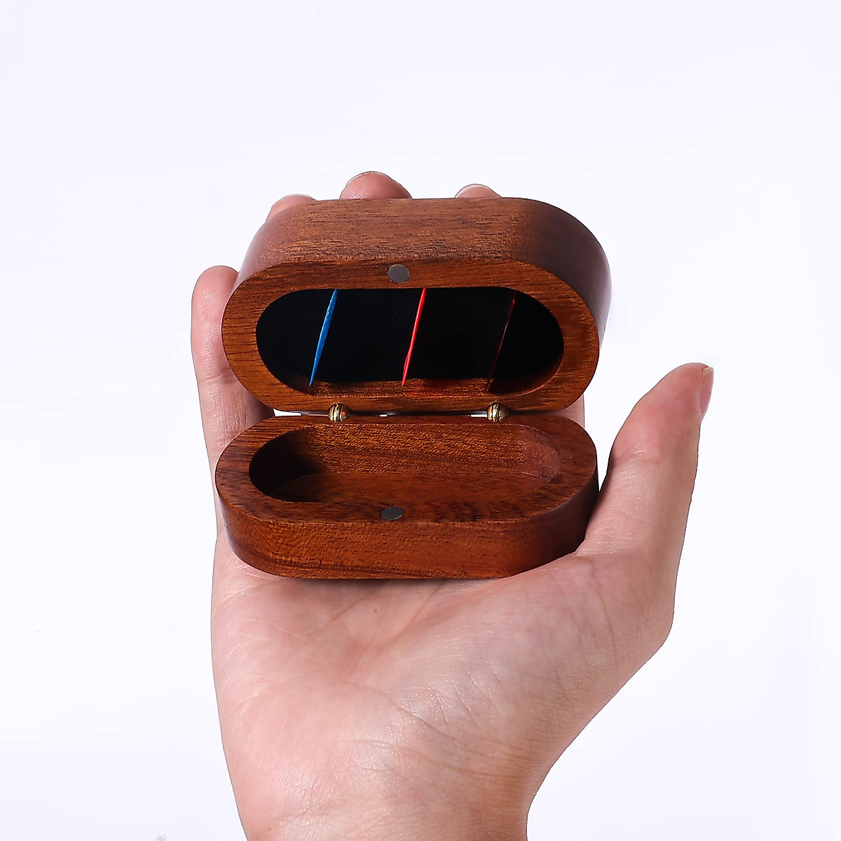 Guitar Pick Holder, Walnut Wood Guitar Pick Case Holder with Magnetic Opening, Sturdy Guitar Pick Storage Box Display Case Jewelry Box for Men Women Teens Adults