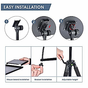 Klvied Universal Projector Tripod Stand - Laptop Tripod Stand with Removable Mouse Tray and Gooseneck Phone Holder, Laptop Floor Stand Adjustable 17.6 to 51.4 Inch, Projector Stand for Stage, Studio