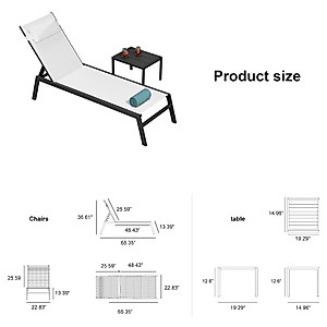 PURPLE LEAF Lounge Chair Set for Outside Aluminum Patio Recliner with Side Table and Pillow Beach Sunbathing Tanning Chairs Pool Chaise Lounger Outdoor White