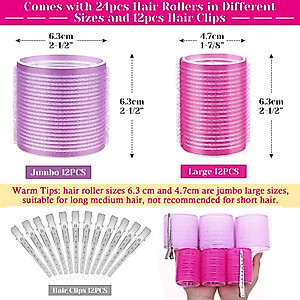 Hair Curlers Rollers, Cludoo 36Pcs Jumbo Big Hair Roller Sets with Stainless Steel Duckbill Clip, 2 Size Self Grip Hair Curlers Rollers for Long Medium Short Thick Fine Thin Hair Bangs Volume