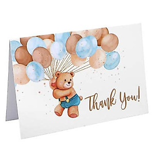 All Ewired Up 50 Teddy Bear Boy Thank You Cards for Baby Shower Birthday with Designed Envelope and Matching Seals Bearly Can Wait