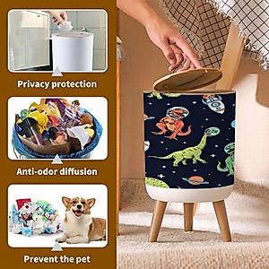 Trash Can with Lid Dinosaurs space seamless pattern Hand drawn dinosaur cartoons space Garbage Can Round Waste Bin Press Cover Dog Proof Wastebasket for Kitchen Bathroom Living Room Nursery 1.8gal