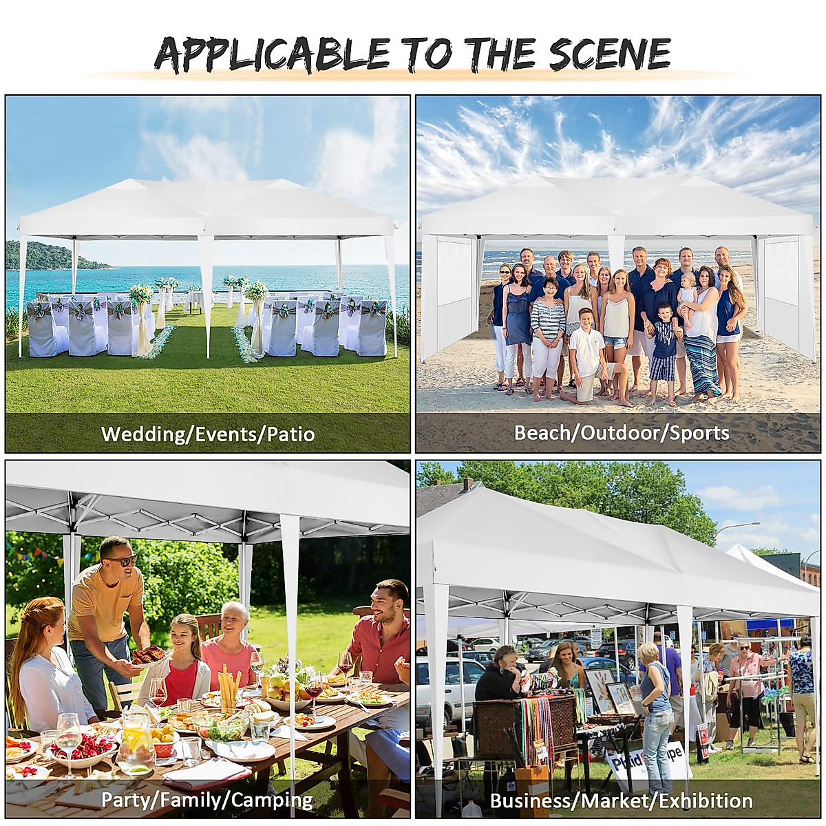 COBIZI Canopy 10x20 Pop Up Canopy Tent with 6 Sidewalls Ez Pop Up Tent 10x20 Waterproof Commercial Instant Shelter Tent UPF 50+ Portable Gazebo Wedding Tents for Parties Carport Vender Events, White