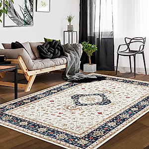 COZYLOOM 9x12 Large Living Room Area Rug Washable Rug Indoor Vintage Bedroom Rug with Rubber Backing Oriental Area Rug Throw Floor Carpet Floral Dining Room Large Carpet Home Office Rug, Gold