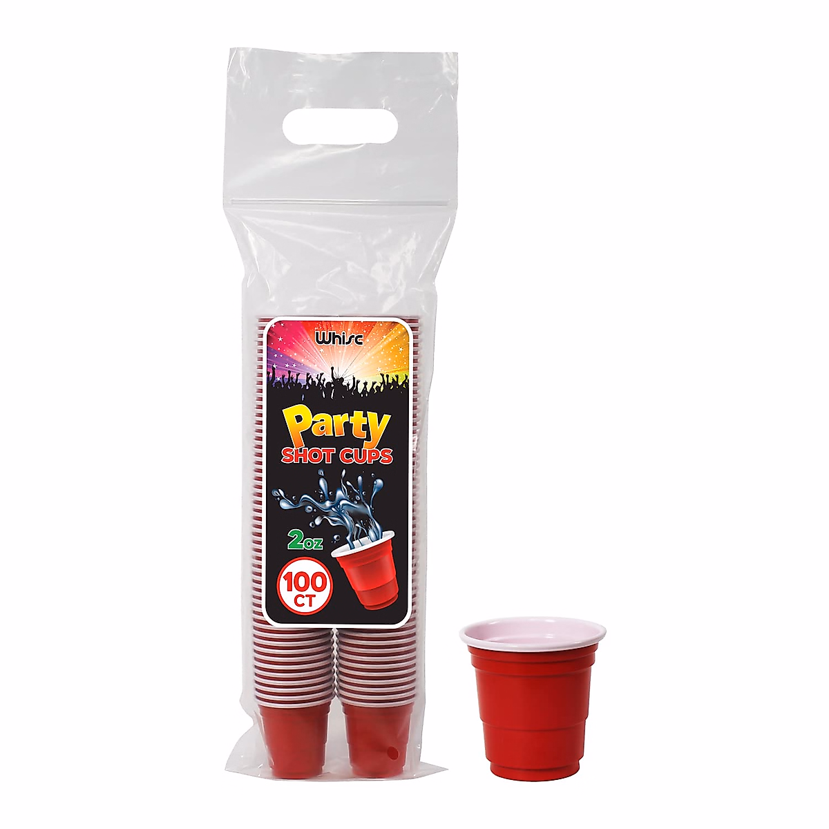 WHISC Disposable Shot Glasses [Pack of 100] - 2oz Red Plastic Shot Cups- Jello Shot, Party, Birthdays, Graduations, Bachelorette, BBQs & More- Mini Tasting/Sample Cups