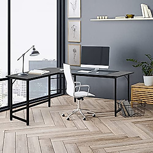 ZenStyle 66" Modern L-Shaped Corner Computer Desk Home Office LaptopTable Gaming Workstation with CPU Stand 66.5'' x 47.3'' x 29.3'' (Black)