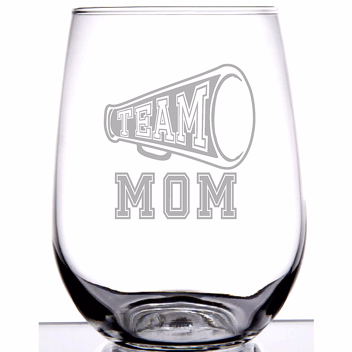 Team MOM Wine Glass STEMLESS | Fun Gift for Team Moms | Cute Graphic Laser Engraved Etched | Great for Baseball, Soccer, Football, Basketball, Tennis or Any Other Sports Mothers