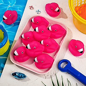 Flamingo Rubber Duckies for Kids, 12PCS Pink Flamingo Duck Bath Toys Cute Floating Squeaky Mini Rubber Ducks for Baby Shower, Cake Decoration, Classroom Carnival Prizes