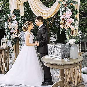 OurWarm Wedding Card Box with Lock, Silver Card Box for Wedding Reception, Wooden Gift Card Box Holder Money Box for Rustic Wedding Party Birthday Baby Shower Graduation Decorations