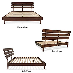 Bme Caden 15'' Bed Frame with Adjustable Headboard - Mid Century, Retro Style with Acacia Wood - No Box Spring Needed - Wood Slat Support - Easy Assembly - Walnut, King (U.S. Standard)