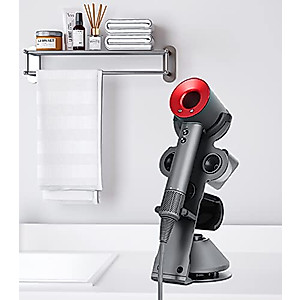 Hair Dryer Stand for Dyson Supersonic Hair Dryer, Dyson Hair Dryer Holder Rack with Power Plug Hair Dryer Attachments Organizer for Dyson Accessory Bathroom Blow Dryer Holder Hair Care Tools Black, UEMUSI
