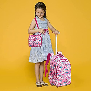 Egchescebo Girls Rolling Backpacks with Wheels 3PCS Unicorn Backpack Set for School Wheeled Luggage Suitcase Lunch Box Pencil Case Large Capacity Bookbag Adjustable Trolley for Elementary Travel Red