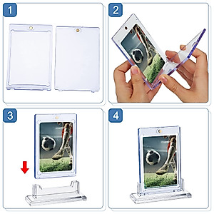 3 Pack Magnetic Card Holders for Trading Cards Protector, 35 pt Baseball Card Protector, Acrylic Hard Cards Sleeves Case for Baseball Football Sports Game Card Storage and Display (Transparent Blue)