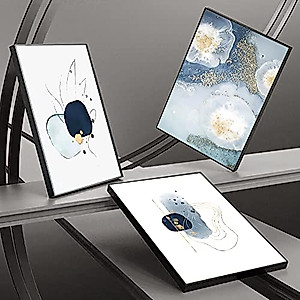 3 Framed Abstract Canvas Wall Art, Artwork in Blue, White and Grey, Simple and Elegant for Living Room Bedroom Office Decor