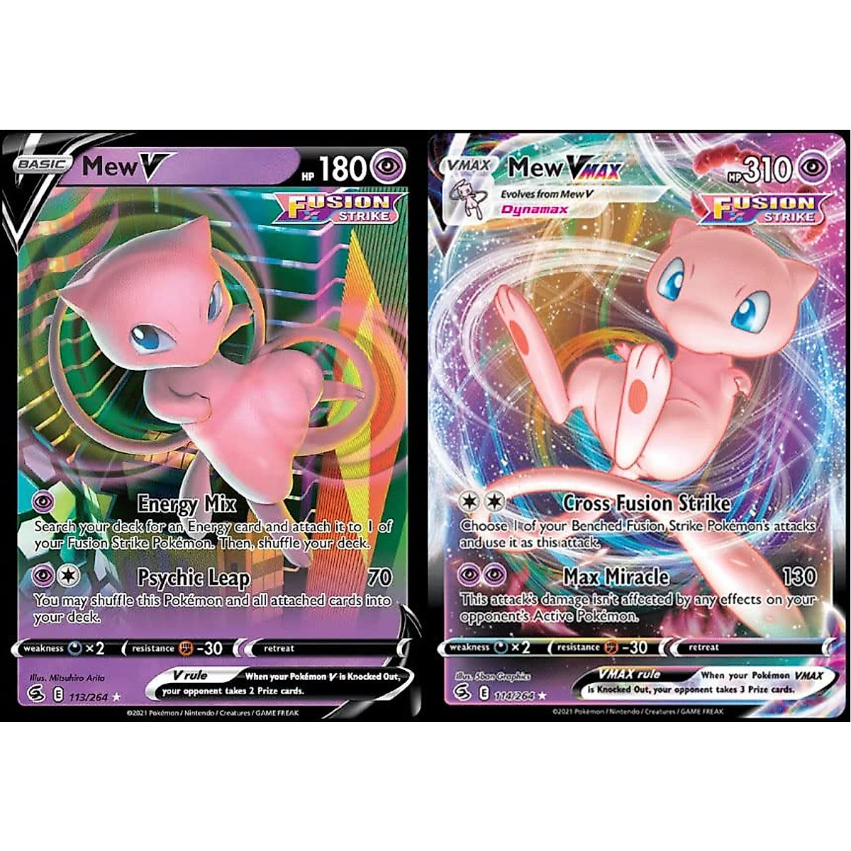 Mew V & Vmax Card Set - Fusion Strike 113/264 & 114/264 - Pokemon Ultra Rare Card Lot