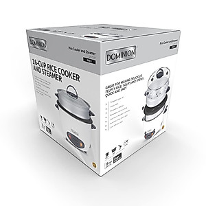 Dominion 16-Cup Cooked (8 Uncooked) Electric Rice Cooker with Removable Nonstick Pot & Food Steamer, One Touch Operation, Warm Mode, With Measuring Cup & Spatula & Recipe Book, Perfect For Rice, Soups, Stews, Grains, Oatmeal - White