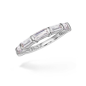 Michooyel S925 Baguette Eternity Ring Wedding Band Ring Cubic Zirconia Stacking Ring Sterling Silver Ring for Women