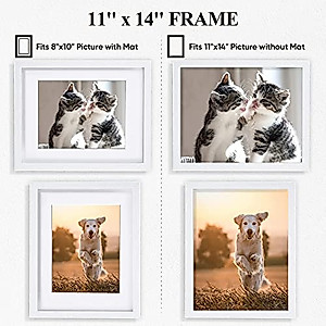 Nacial Picture Frames 11x14 inch Set of 4, White Photo Frame With Wood Grain, Display 8x10 Photo with Mat, Display 11x14 photo without Mat, Picture Frames Collage for Wall
