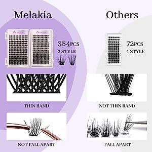 384 Pcs Cluster Lashes, Melakia 2 Style DIY Eyelash Extensions Mix 10-16mm, Thin Band Lash Clusters, Mega Soft Individual Cluster Lashes at Home （Wispy and Natural D Mix 10-16mm）